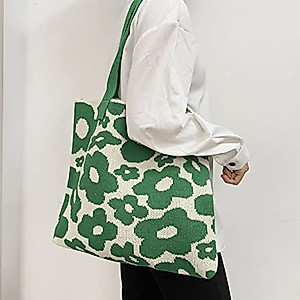 Grunge Knitted Tote Bag Y2K Fairycore Flower Shoulder Bag Aesthetic Hobo Bag Indie Crossbody Bag Alt Purse Accessories (Light Green)