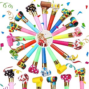 25pcs Party Blowers,Colourful Noisemakers Party Blowouts Squawkers Fringed Noise Maker,Birthday Noisemakers Birthday Blow Horns Party Whistles
