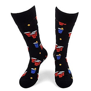 Urban Peacock Men's Novelty Fun Crew Socks - Multiple Patterns! (Beer Pong - Black, 1 Pair)