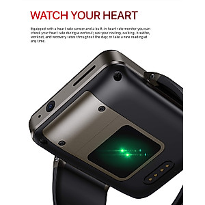 Rainbuvvy DM101 4G Smart Watch for Men 2.41" Display Android 7.1 1GB RAM 16GB ROM 2080mAh Watch Phone with Face ID Dual Camera Bluetooth GPS IP67 Waterproof Smartwatch (Black - 1GB+16GB)