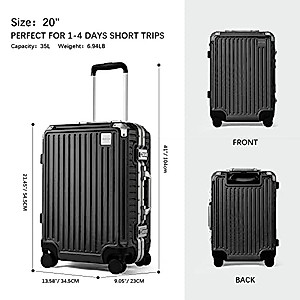 FIGESTIN Carry on Luggage 22x14x9 Airline Approved, Aluminum Frame Hard Shell Suitcases with Wheels,100% PC Lightweight, No Zipper Suitcase TSA Approved, 20" Carry-On (Zipperless Luggage)