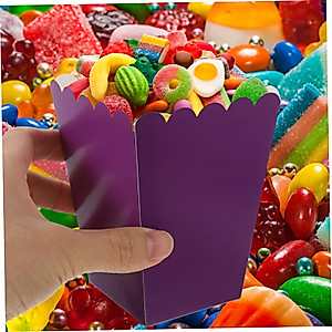 GRIRIW 50pcs Boxes Popcorn Box Kraft Paper Container Popcorn Cups Cardboard Candy Container Snack Containers Snack Candy Popcorn Buckets for Theater Snack Bag Purple 250g White Cardboard