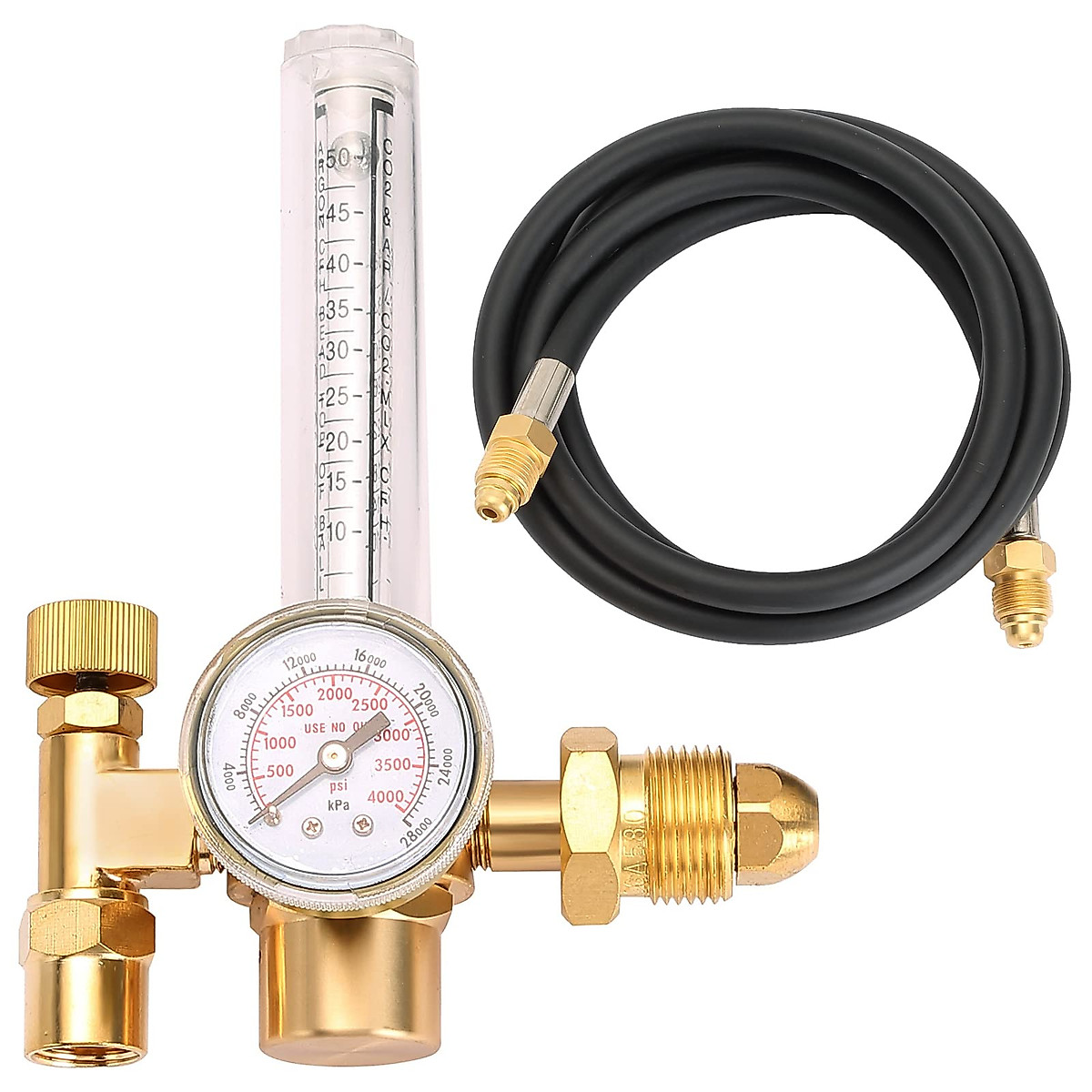 ATPEAM CO2 Argon Regulator TIG Welder MIG Welding CO2 Flowmeter 10 to 50 CFH - 0 to 4000 psi Pressure Gauge with 6.5 Foot Hose CGA580 Inlet Connection Gas Welder Welding Regulator
