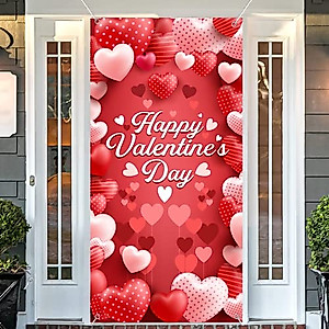 Happy Valentines Day Banner Door Cover, 6x2.9 FT Valentine Door Decorations, Red and Pink Heart Valentines Day Door Cover, Valentines Day Door Decorations for Valentines Day Party tineit