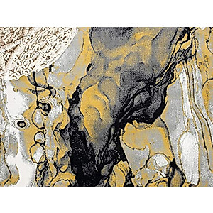 Abani Modern Grey & Yellow Marble 4' x 6' Area Rug, Rugs Arto Collection - Contemporary Colorful Abstract Liquid Style