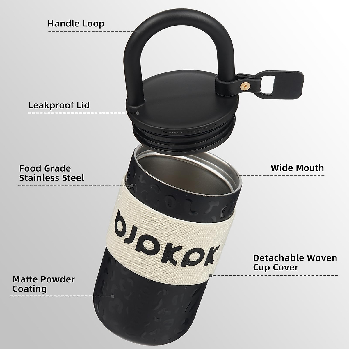 BJPKPK 13oz Insulated Tumbler With Lid And Handle Stainless Steel Travel Mug Loop Coffee Tumbler Cups,Black Leopard