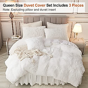 annadaif Plush Shaggy Duvet Cover, White Fluffy Comforter Cover Queen Size, Fuzzy Faux Fur Bedding Set with Zipper Closure, Luxury Ultra Soft 3 Pieces (1 Duvet Cover, 2 Pillowcases)