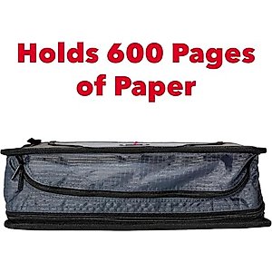 Case-it Mighty Zip Tab Zipper Binder, 3" O-Ring with 5-Color tabs, Expanding File Folder and Shoulder Strap and Handle, D-146-JBK Jet Black