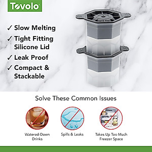 Tovolo Faceted Sphere Ice Molds, Set of 2 - Large Ice Ball Mold Ideal for Whiskey, Cocktails & Any Cold Beverage - Odor-Free Freezer Storage, Dishwasher-Safe with Silicone Plunger