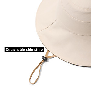 ASSQI Women's Sun Hats Summer Beach foldable Cotton Cap Wide Brim Chin Cord Beige