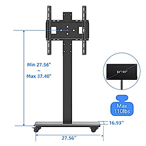 suptek Rotating Mobile TV Cart for 26-55 inch TV Holds up to 110lbs, Heavy-Duty Floor Stand Base for Live Stream Video Conferencing Tiktok YouTube Zoom(XZ-05)