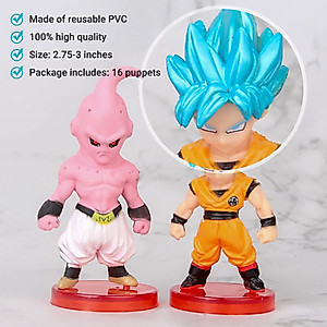 16 Piece Set of Dragon Goku Action Figure, 3" Height. Used as a Cake Topper or Party Favor Supplies, and are Perfect for Collectors of Dragon Play Balls z Toys Memorabilia.