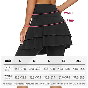 WOWENY Tennis Skirted Leggings with Pockets for Women Golf Skapri Leggings with Skirt (M, 2-Layer Black)