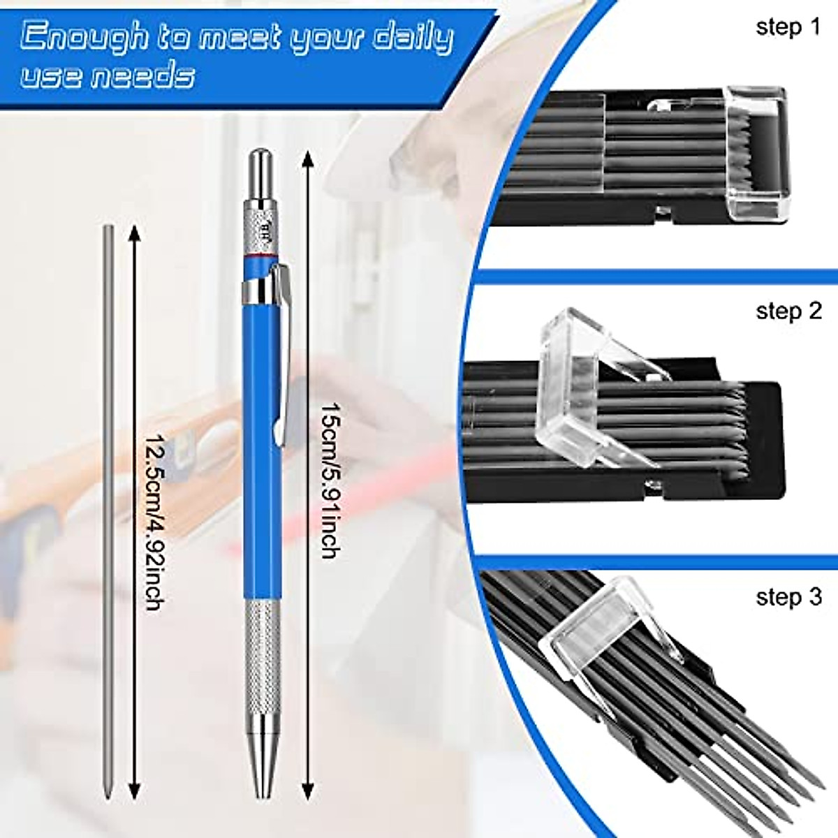 Nezyo 4 Pieces Welder Pencil With 60 Pieces Round Silver Refills Mechanical Pencil Metal Marker Pen for Construction Workers, Metal Work, Welders, Plumbers, Framers
