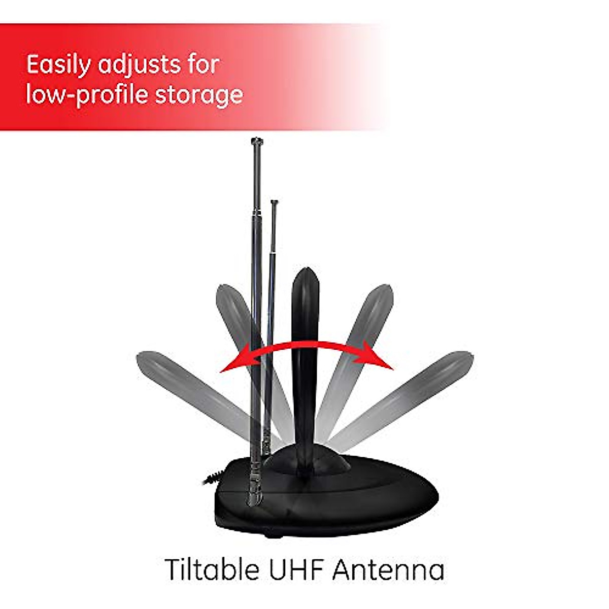 GE Cirular Loop Indoor HD Digital TV Antenna, Long Range Smart TV Antenna, Tiltable loop with 15in Dipoles, Supports 4K 1080P HD Smart TV VHF UHF, Passive Modern Rabbit Ear, 4ft Coax HDT Cable, 33694