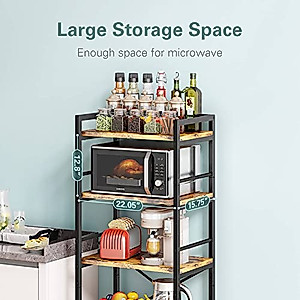 Denkee 5-Tier Bakers Rack for Kitchen with Storage, Industrial Microwave Stand Oven Shelf, Free Standing Kitchen Stand Storage Shelf (23.62 L x 15.75 W x 60.24 H, Rustic Brown)