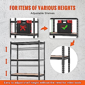VEVOR Storage Shelving Unit, 5-Tier Adjustable, 2000 lbs Capacity, Heavy Duty Garage Shelves Metal Organizer Utility Rack, Black, 36" L x 18" W x 72" H for Kitchen Pantry Basement Bathroom Laundry