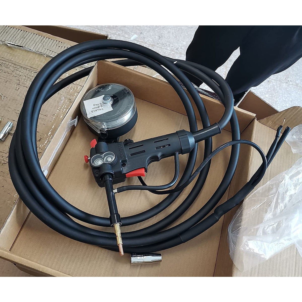 PreAsion 200Amp Aluminum Spool Gun Mig Torch Welding Gun 16.4ft Cables Fit Miller210 Spoolmate 3035 for Aluminum Stainless Steel copper Iron with1.1LB 0.8MM Welding Wire 20 Contact Tips