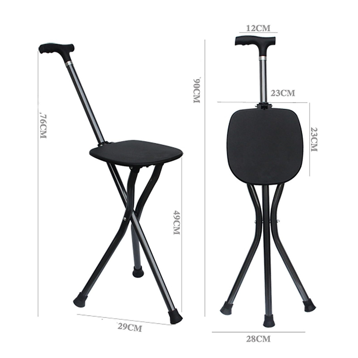 Hold 440 lbs Walking Cane Seat,Heavy Duty Travel Hiking Crutches Stool, Aluminum Alloy, Bow Handle, Non-Slip, Elderly Folding Portable Cane Chairs