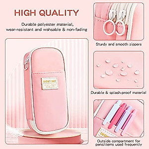 Honfersm Pencil Case Large Capacity Pen Pouch Cute and Roomy Pens Holder Stationery Organizer Bag Office Supplies Gifts for Teachers,Men and Women - Light Pink