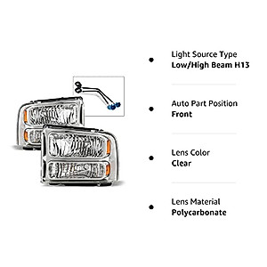 ACANII - For 1999-2004 Ford Super Duty F-250 F-350 Truck Excursion Conversion Chrome Headlights Headlamps Set Left+Right