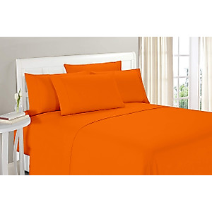 GLIMMER TEXTILE 100% Organic Cotton 1200 Thread Count Queen(60"x80") Orange Sheet Set | Sateen Weave |Hotel Luxury Bedding 4 Piece Sheet Sets| Breathable & Soft | Fits Upto 22" Deep Pocket Mattress.