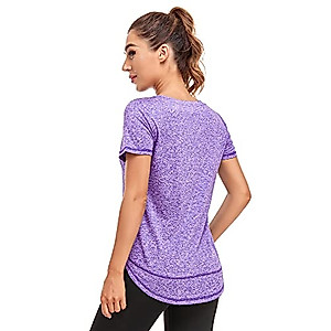 Abrooical Womens Athletic Tops Short Sleeve Sport Shirts Oversized Workout Tshirts Training Tee Purple XXX-Large
