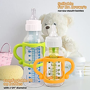 4 Pack Baby Bottle Handles, Silicone Bottle Handles for Dr Brown Narrow Baby Bottles, Baby Bottle Holder with Easy Grip Handles to Hold Their Own Bottle, BPA Free