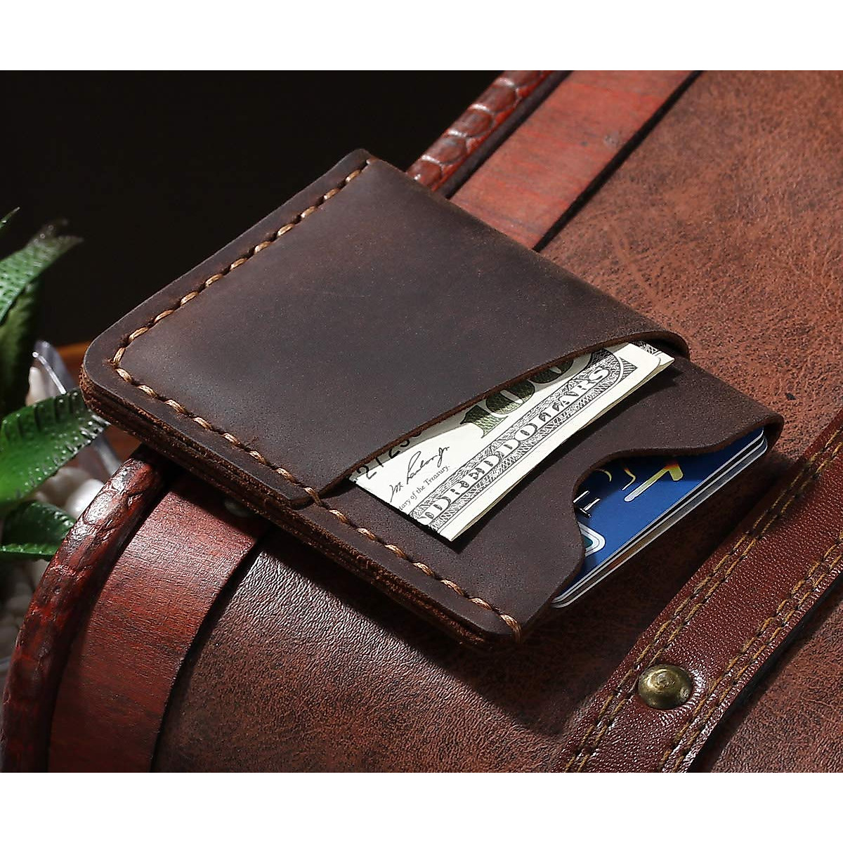 Robrasim Front Pocket Minimalist Slim Wallet, Handmade Genuine Leather Minimalist Credit Card Case Holder for Men & Women - Coffee