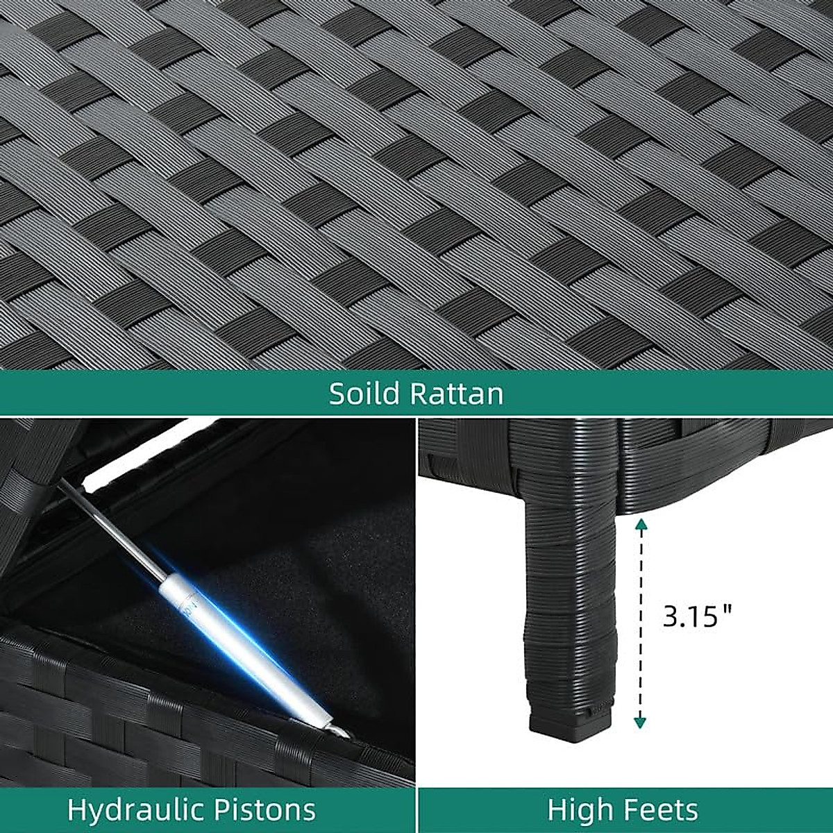 YITAHOME 170 Gallon Wicker Deck Box, XL All-Weather Outdoor Storage Box, Rattan Storage Bin for Patio Furniture, Outdoor Cushions, Pool Storage and Garden Tools - Black