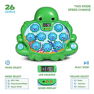 Whack A Mole Game with Music and Light,2 Hammers for Toddlers Kids，Interactive Educational Toys for 3 4 5 6+ Year Old Boys and Girls as Christmas，Halloween，Birthday Gift Ideas