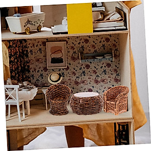 BESTonZON 1 Set Mini Garden Decor Mini Woven Chair Light Brown Doll House Supplies Doll House Resin