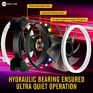 EZDIY-FAB Dual Ring 120mm RGB Case Fan 5-Pack,Quiet Edition High Airflow Adjustable Color LED Case Fan for PC Cases, CPU Coolers with Remote Controller