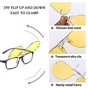 TERAISE Clip-on Night Vision Glasses Flip up to Wear Over Prescription Glasses women and men HD Polarized Anti Glare，night driving glasses Suitable for Outdoor/Driving UV400(Yellow)