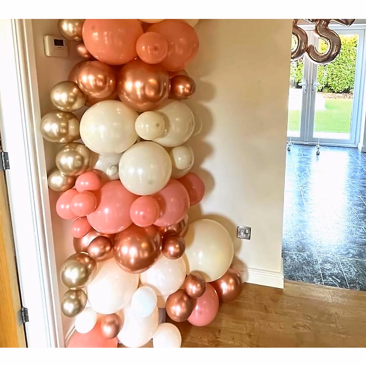Dusty Pink Balloon Garland Kit, Double Stuffed Nude Blush Balloon Arch Kit with Metallic Champagne Gold and Gold Confetti Balloons, Beige Boho White Balloons for Wedding Bridal Birthday Decorations