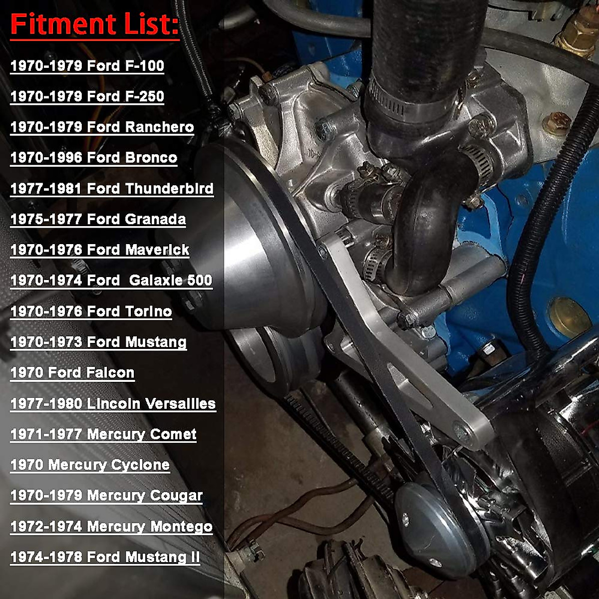 WeiSen Alternator ＆ 3V Crankshaft ＆ 2V Water Pump V-Belt Pulley Kit Compatible with 1969-UP Small Block Ford 302 351w 351C 351W 351M 400 V8 5.0L