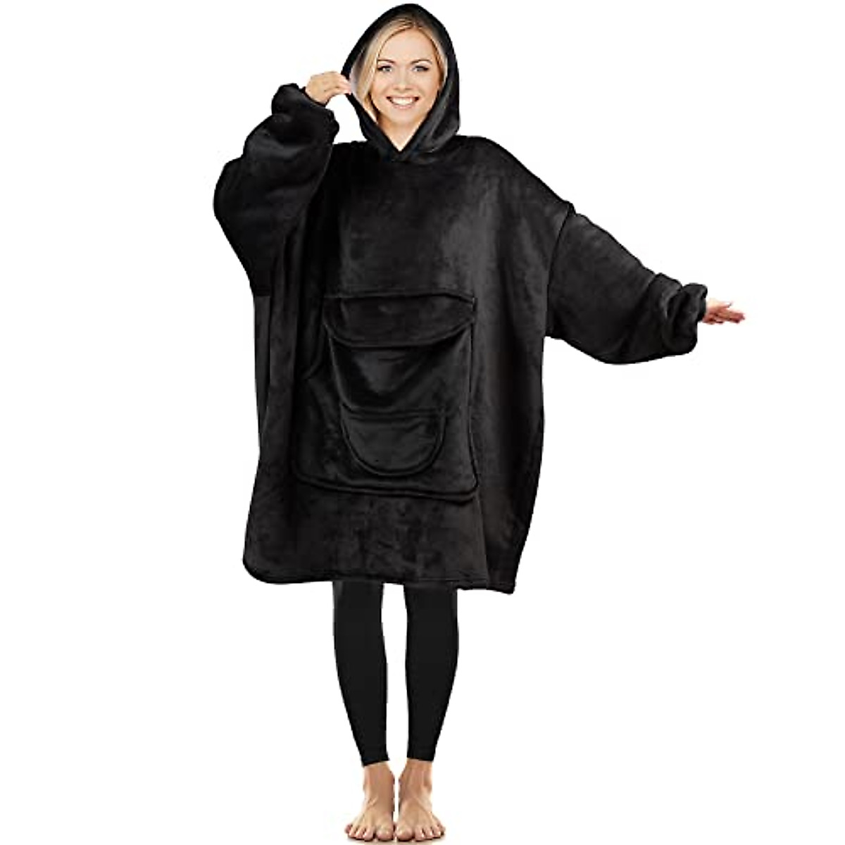 Blanket Hoodie Oversize Huge Hooded Blanket Sweatshirt with Deep Pockets and Elastic Sleeves, Women's Men's Fleece Lamb Fleece Soft Warm Comfortable Blanket Jacket Sweater Gift Adult Youth One Size