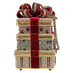 Mary Frances It's a Wrap Beaded Jeweled 3D Velvet Ribbon Gold Christmas Holiday Purse Handbag