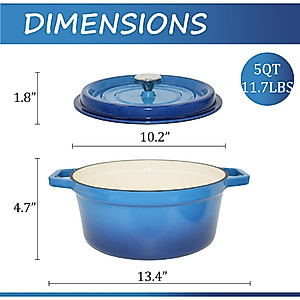 MINLUFUL Enameled Cast Iron Dutch Oven Pot with Lid - 5 Quart Round Dutch Oven Cookware Pot for Bread Baking, Stove and Oven Safe, Caribbean Blue