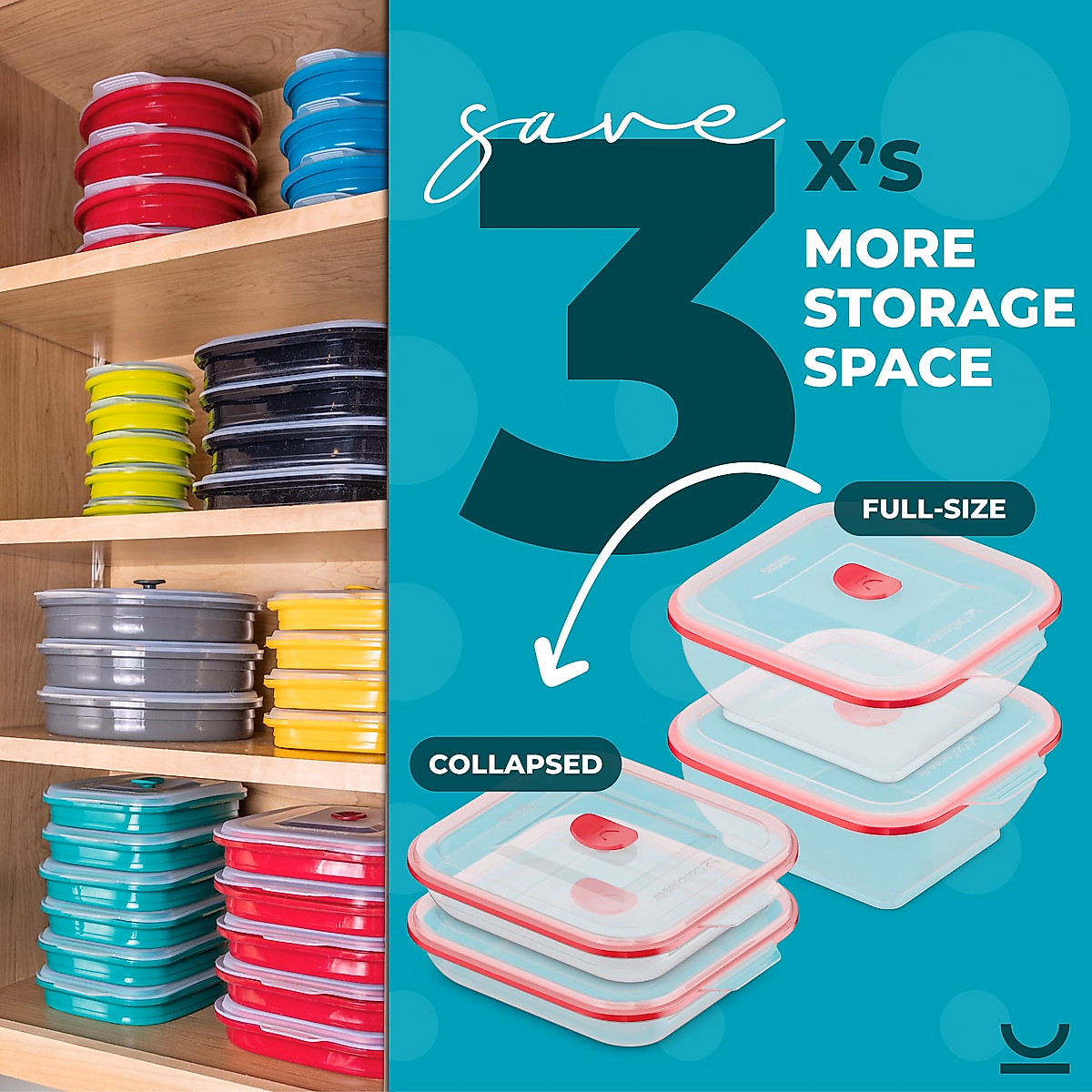 Collapse-it Silicone Food Storage Containers - BPA Free Airtight Silicone Lids, 4 Piece Variety Set of 4-Cup Collapsible Lunch Box Containers - Oven, Microwave, Freezer Safe with Bonus eBook
