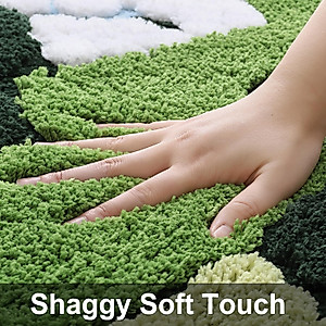 COMBLUE Round Moss Bathroom Rugs Non Slip, Cute Aesthetic Funky Microfiber Shaggy Tufted Circle Moss Bath Mat For Living Room Bedroom Decor, Soft and Absorbent, Machine Washable, Light Blue 40x40 Inch