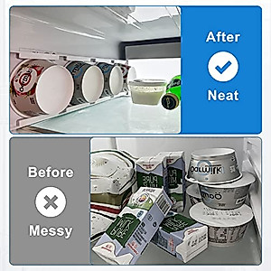 Yogurt Organizer for Fridge, Yogurt Holder for Refrigerator Greek and Vegan Yogurt Organizer Slider Yogurt Organizer Sliding Yogurt Holder w/ Adhesive Tapes for 4 Yogurts of 3.75 inch, 2 Pack