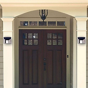 JF-XUAN Outdoor Light Outdoor Lighting Solar Powered 4 LED PIR Motion Sensor Stainless Steel Wall Light for Outdoor Garden Home