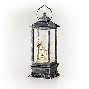 Alpine Corporation QVA126SL Lantern Snowman Snow Globe Holiday Décor, Black