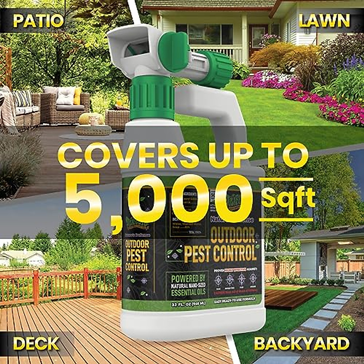 Trifecta Natural Outdoor Pest Control Spray & Backyard Insect Repellent | Kills on Contact & Repels Bugs | Natural, Non-Toxic, Plant-Based, Kids & Pet Safe | Ready to Use Yard Spray (up to 5000ft²)
