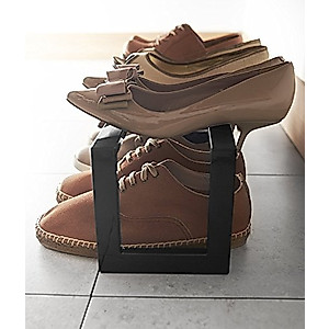 Red Co. Minimalistic Modern Expandable Shoe Rack, Slim Line Adjustable Footwear Storage and Organization, Black