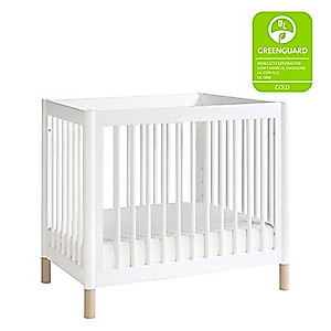 Babyletto Gelato 4-in-1 Convertible Mini Crib in White and Washed Natural, Greenguard Gold Certified