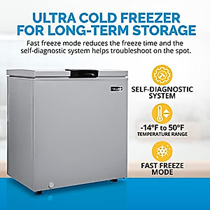 Newair 5 Cu. Ft. Mini Deep Chest Freezer and Refrigerator in Cool Gray with Digital Temperature Control, Fast Freeze Mode, Stay-Open Lid, Removeable Storage Basket, Self-Diagnostic Program