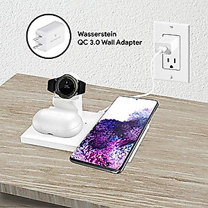 Wasserstein 3-in-1 Wireless Charging Station Compatible with Samsung Galaxy Buds/Galaxy Watch/Smartphone, and Compatible with AirPods/iPhone, Huawei/Sony/Google Smartphone & Other Qi-Enabled Devices