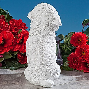 Bits and Pieces - Bichon Solar Lantern Statue - Solar Powered Garden Lantern - Resin White Dog Sculpture with LED Light - Outdoor Lighting and Décor Maltese, Bolognese, Coton de Tulear, Havanese
